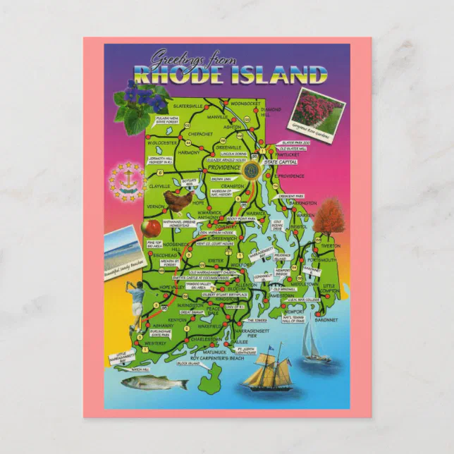Rhode Island State Map Postcard | Zazzle