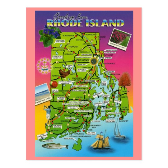 Rhode Island State Map Postcard | Zazzle.com