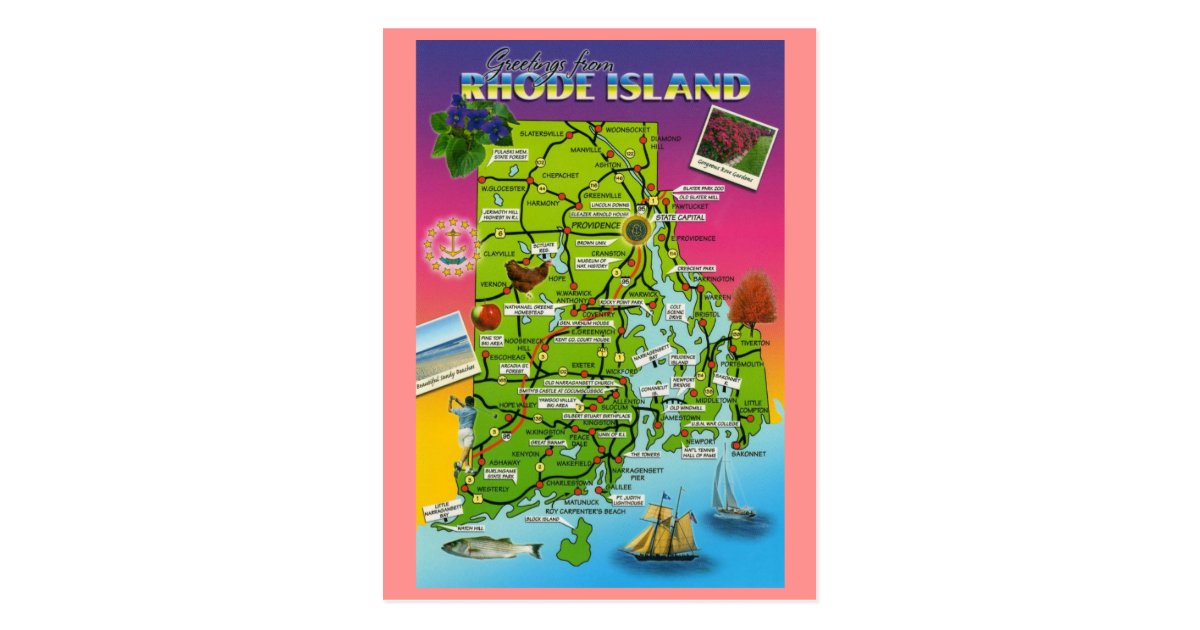Rhode Island State Map Postcard | Zazzle.com