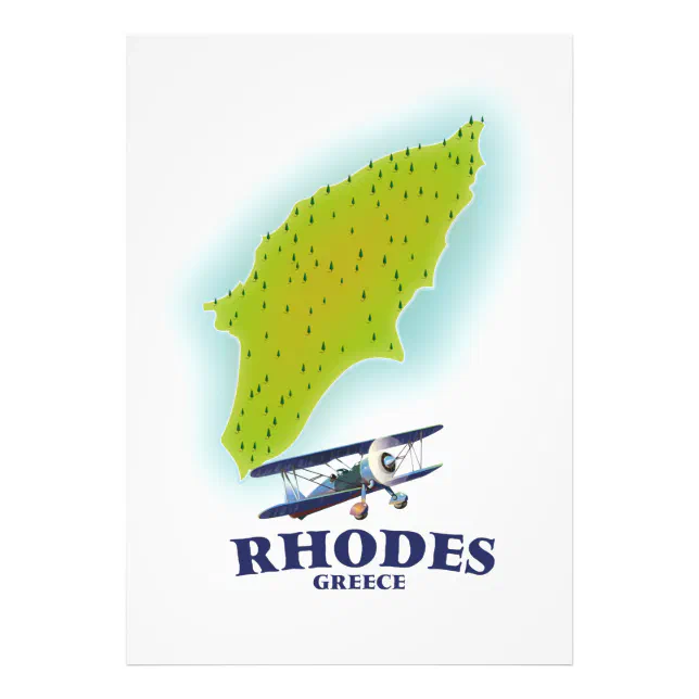 Rhodes, Greece island map travel poster. Photo Print | Zazzle