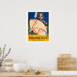 Rhodesia, traditional warrior with map on shield poster | Zazzle