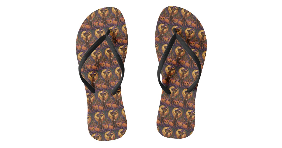Rhodesian Ridgeback Dog Halloween Witch Pumpkin Flip Flops | Zazzle