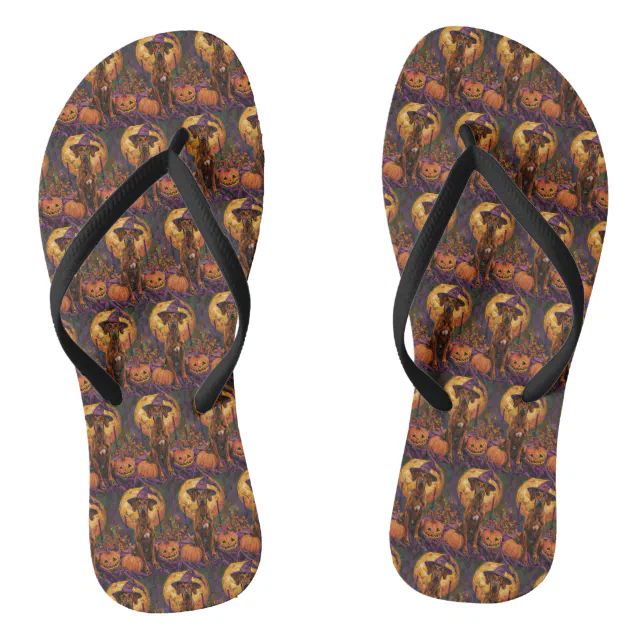 Rhodesian Ridgeback Dog Halloween Witch Pumpkin Flip Flops | Zazzle