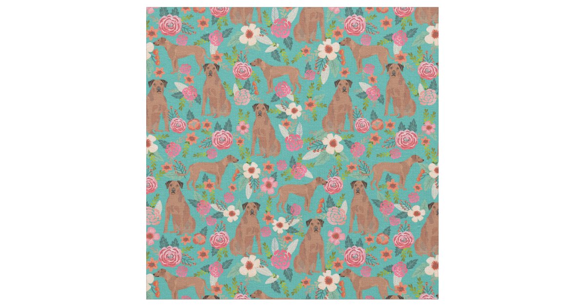 rhodesian ridgeback vintage florals turquoise fabric | Zazzle.com