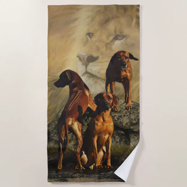Rhodesian Ridgeback with Lion Beach Towel | Zazzle