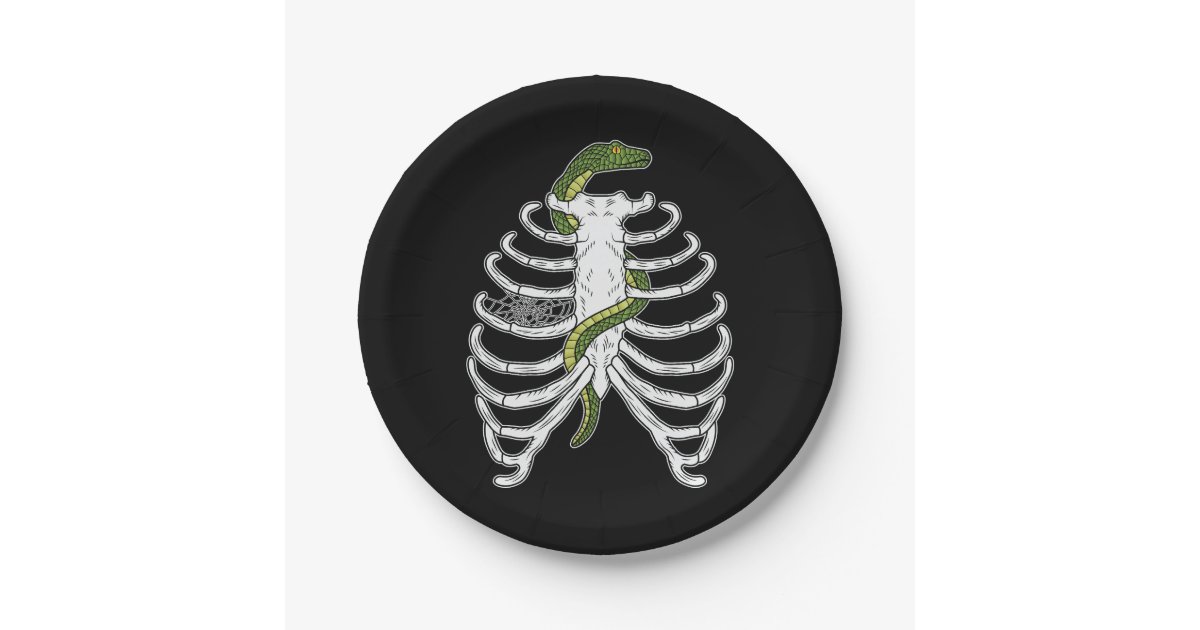 Rib Cage Skeleton Bones With Green Snake Halloween Paper Plates | Zazzle