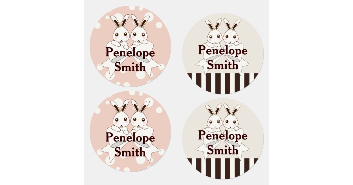 Ribbon and Cute Twin Bunny Girl Clothing Labels | Zazzle