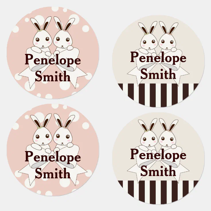 Ribbon and Cute Twin Bunny Girl Clothing Labels | Zazzle