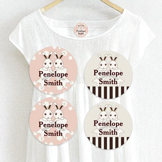 Ribbon and Cute Twin Bunny Girl Clothing Labels | Zazzle