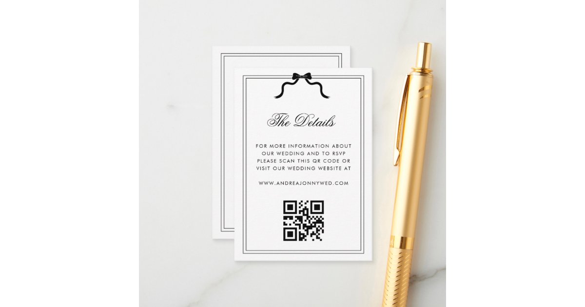 Ribbon Bow Crest Monogram QR Code Wedding Details Enclosure Card | Zazzle