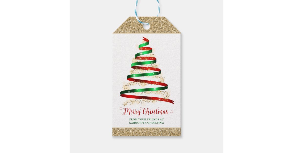 Ribbon Christmas Tree Corporate Holiday Gift Tags | Zazzle