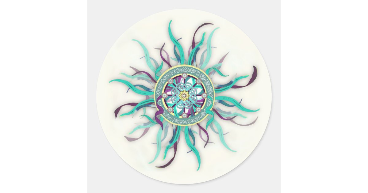 Ribbon Dharma Wheel Mandala Sticker | Zazzle