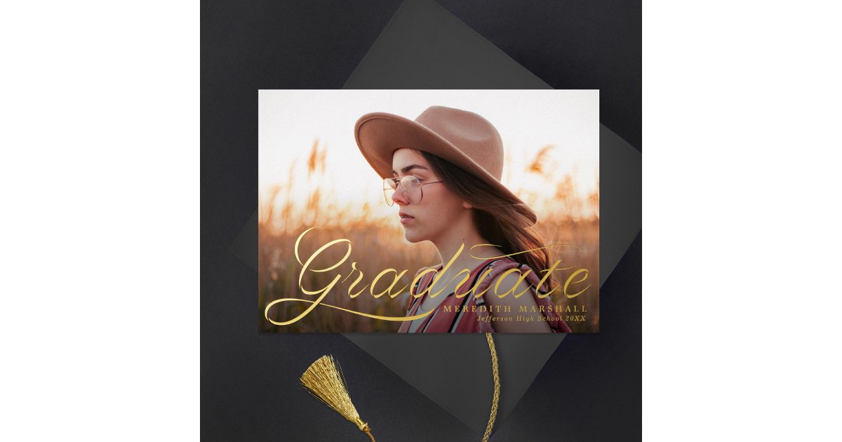 Ribbon Graduate Classic Photo Graduation Foil Invitation | Zazzle
