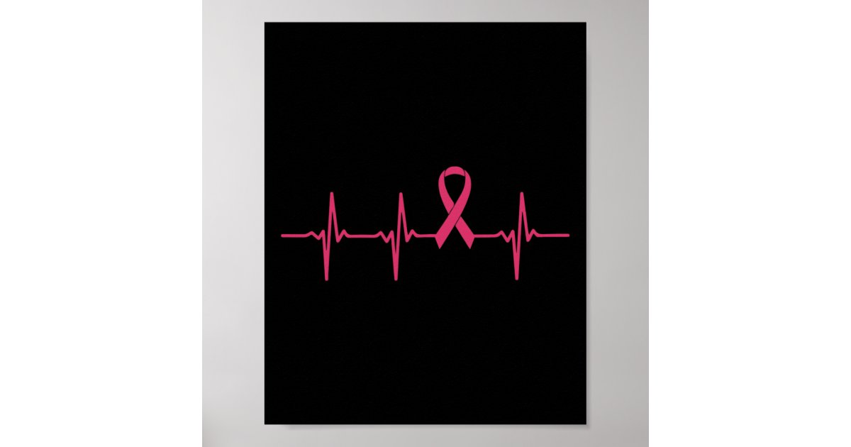 Ribbon Heartbeat Breast Cancer Awareness Gift Poster | Zazzle