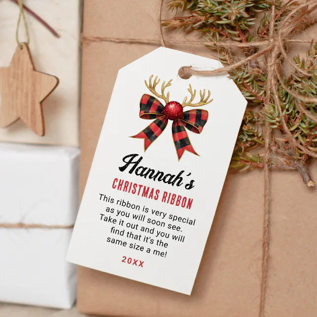 Ribbon Height Christmas Same Size As Me Ornament Gift Tags | Zazzle