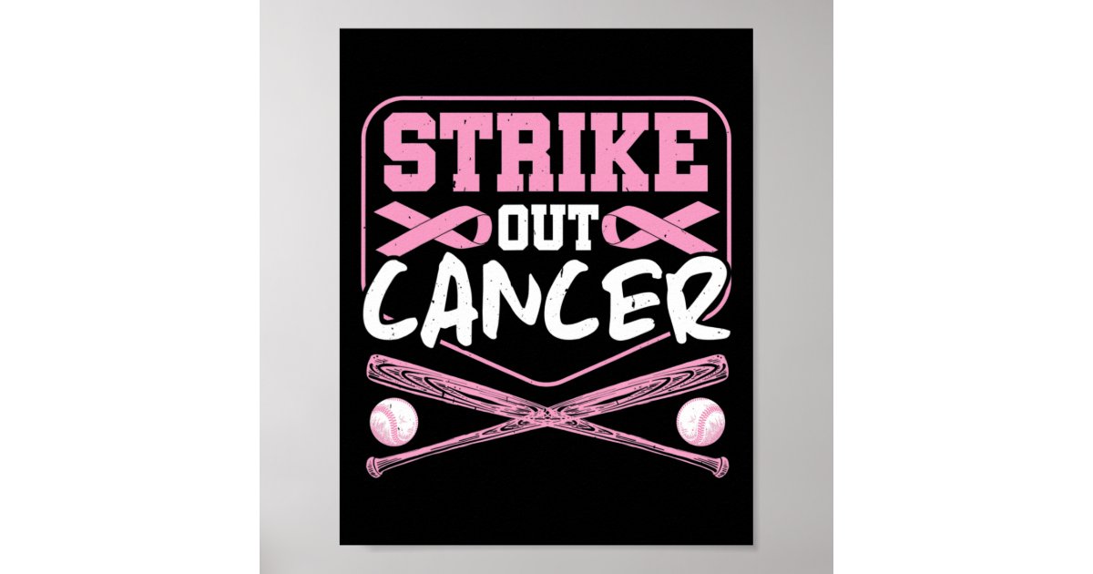 Ribbon Strike Out Cancer Baseball Poster | Zazzle