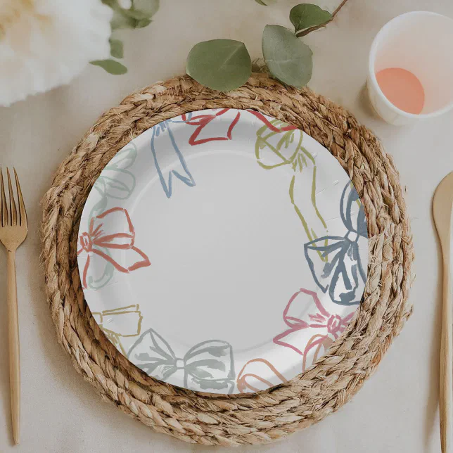 Ribbons and Bows Watercolor Girls Birthday Party Paper Plates | Zazzle