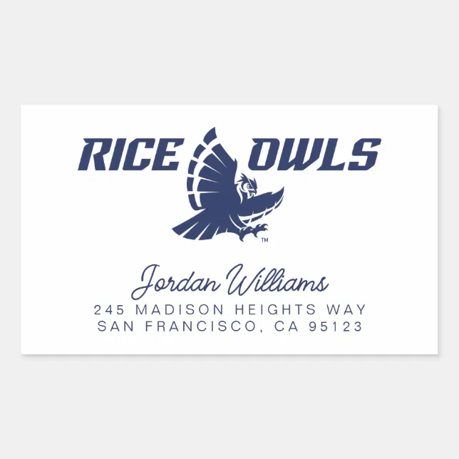 Rice Owls Logo with Flying Owl Rectangular Sticker | Zazzle