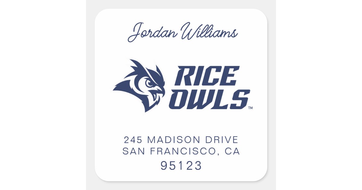 Rice Owls Mascot and Logo Square Sticker | Zazzle