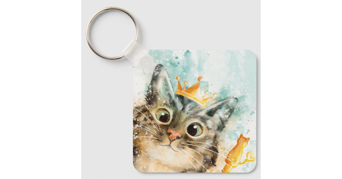 Rich cat with crown and skepter keychain | Zazzle
