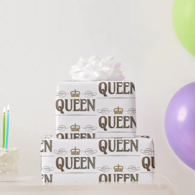 Rich Elegant QUEEN Royalty Lettering Crown Wrapping Paper | Zazzle
