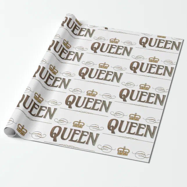 Rich Elegant QUEEN Royalty Lettering Crown Wrapping Paper | Zazzle