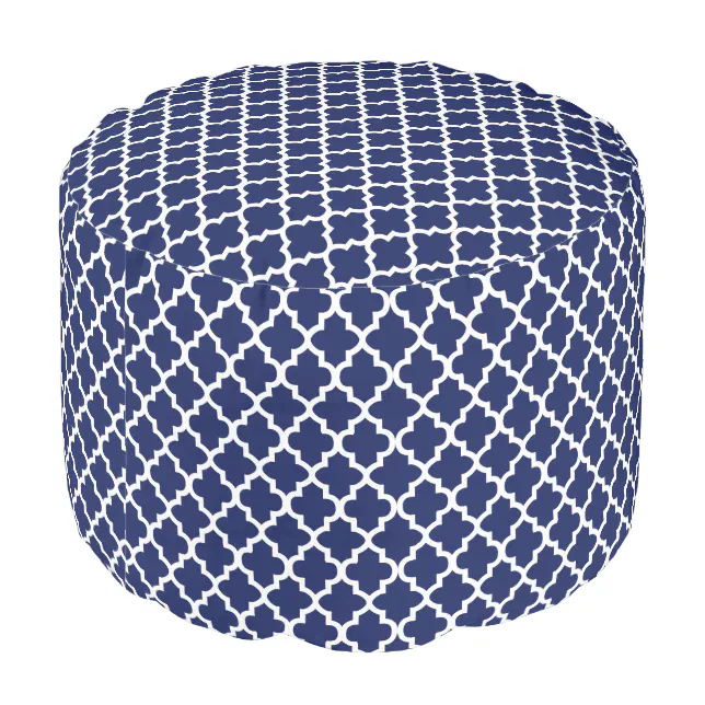Rich Navy Blue and White Quatrefoil Pouf | Zazzle