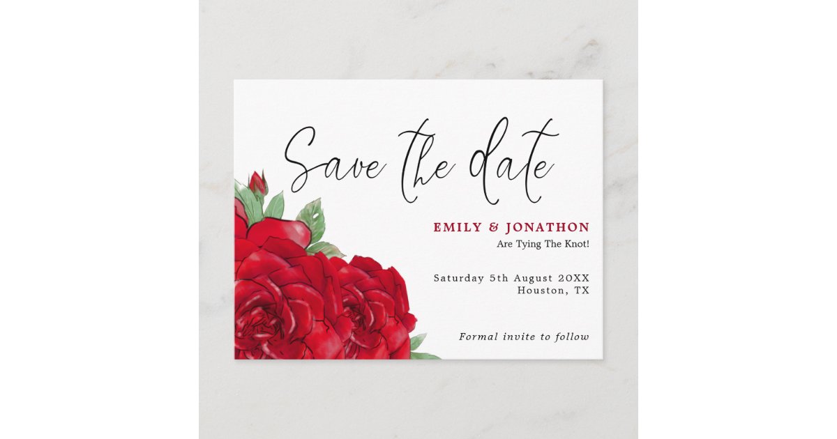 Rich Red Roses Wedding Save The Date Postcard | Zazzle