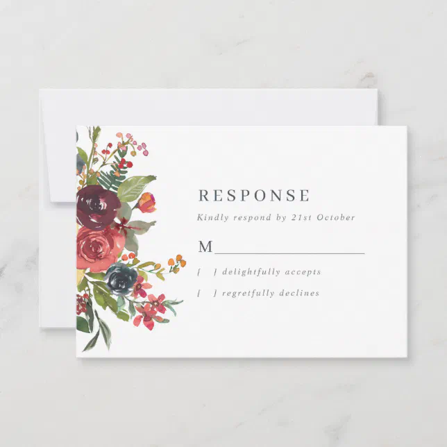 Rich Winter Flowers and Berries Wedding RSVP Card | Zazzle