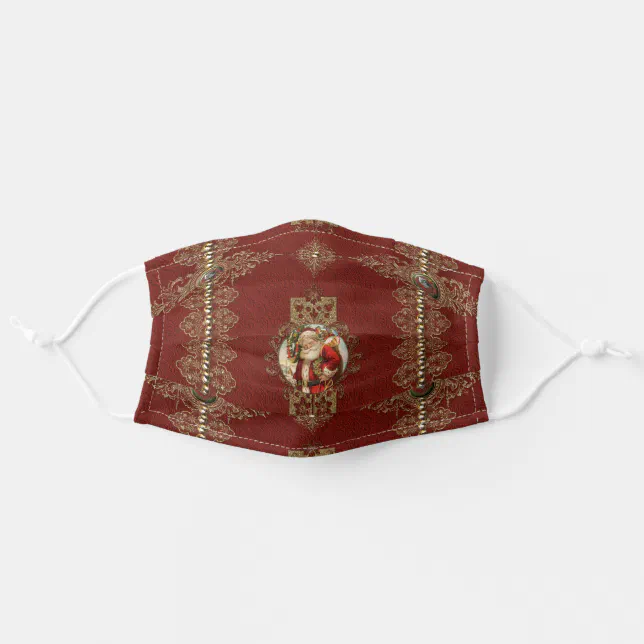 Richly Detailed Santa with Gold Lace and Jewels Adult Cloth Face Mask ...