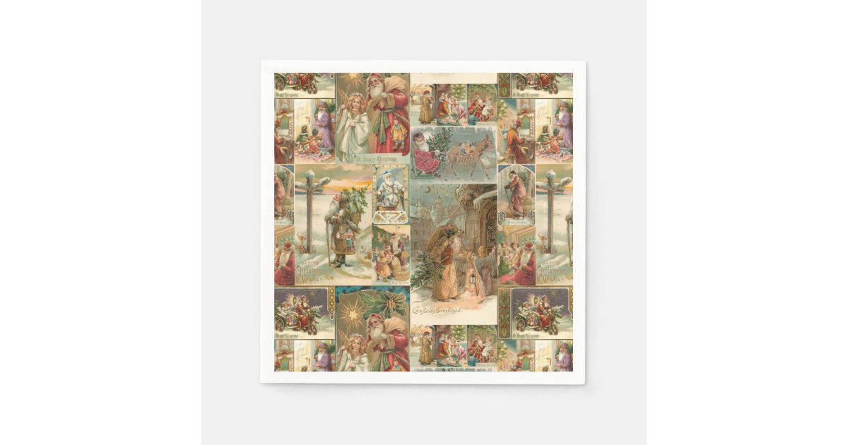 Richly-Detailed Vintage Father Christmas Collage Napkins | Zazzle