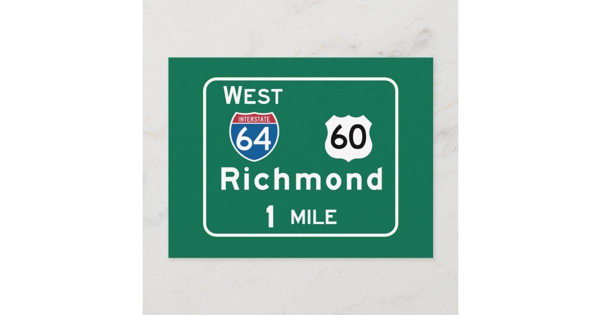 Richmond, VA Road Sign Postcard | Zazzle