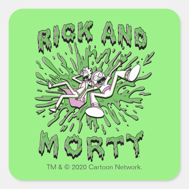 RICK AND MORTY™ | Falling Into Acid Vat Square Sticker | Zazzle