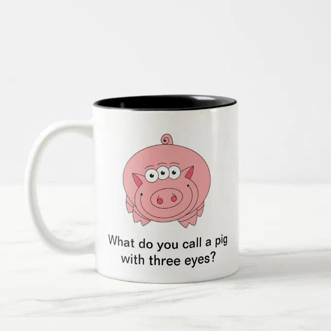 Riddle Mug: Pig with Three Eyes Two-Tone Coffee Mug | Zazzle