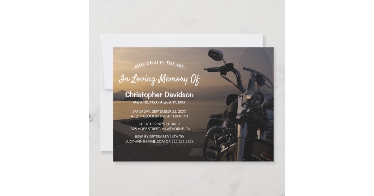 Ride High In The Sky | Motorcycle Rider Funeral Invitation | Zazzle