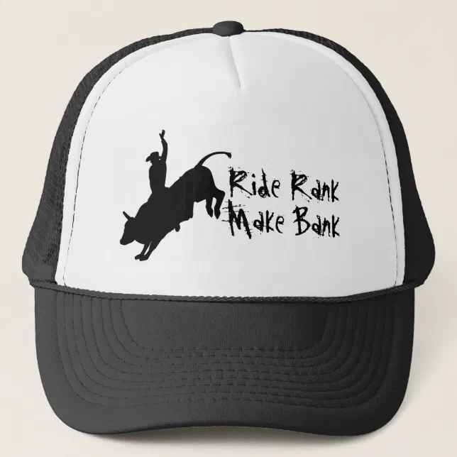 Ride Rank Bull Riding Rodeo Cowboy Up Trucker Hat | Zazzle