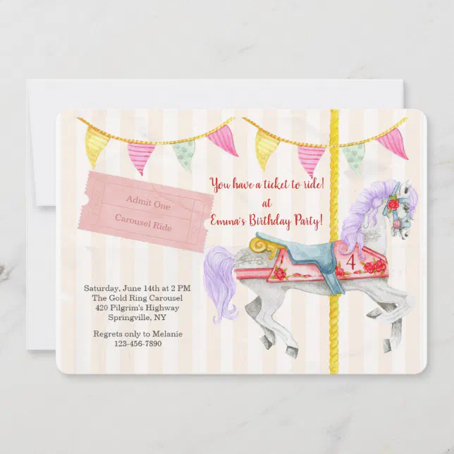Ride the Carousel Vintage Invitation | Zazzle
