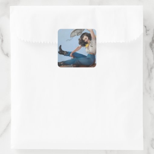 Ridin' High Pin Up Art Square Sticker | Zazzle