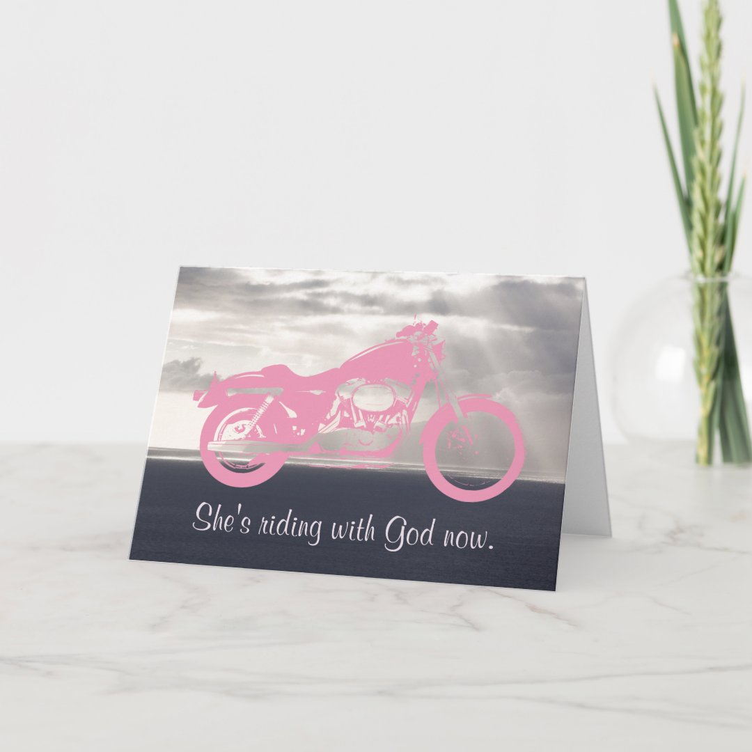 Riding with God Sympathy Card for Lady Biker | Zazzle