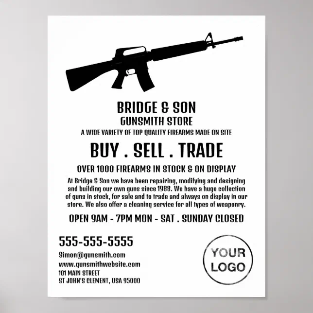 Rifle Silhouette, Gunsmith, Gunstore Advertising Poster | Zazzle