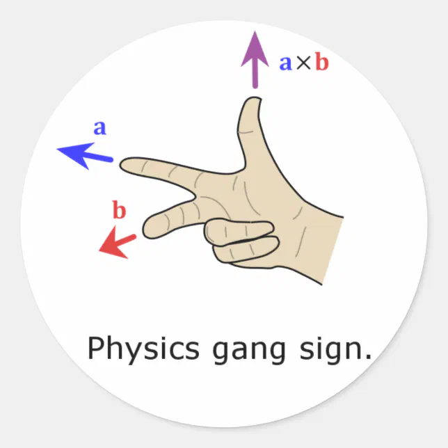 Right hand rule cross product Physics gang sign Classic Round Sticker ...