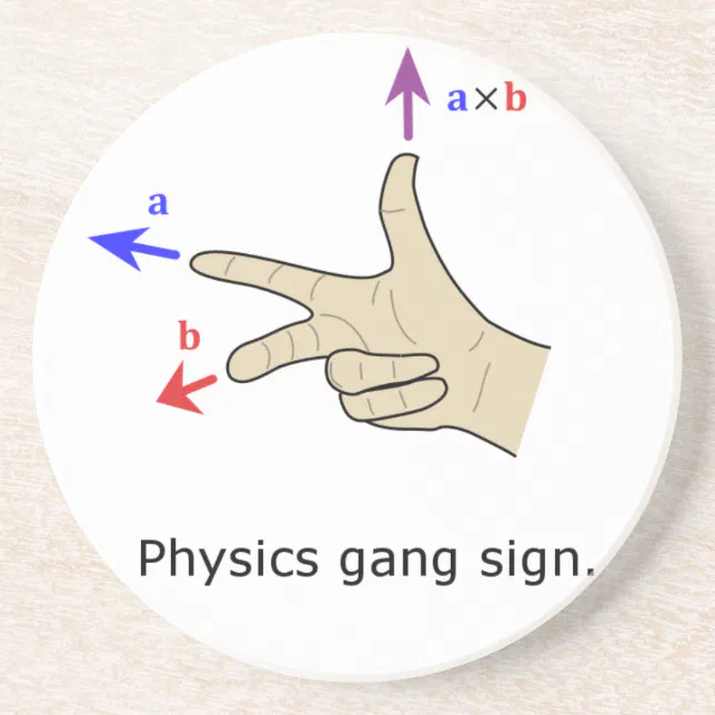 Right hand rule cross product Physics gang sign Drink Coaster | Zazzle
