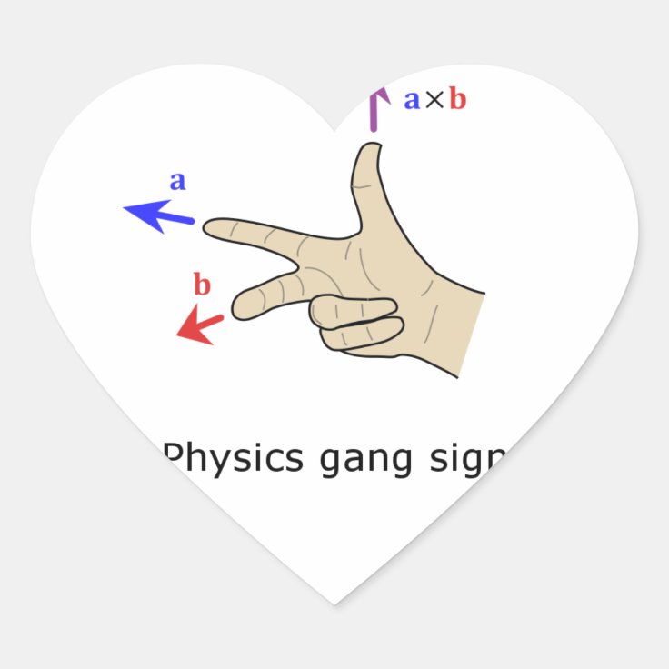 Right hand rule cross product Physics gang sign Heart Sticker | Zazzle