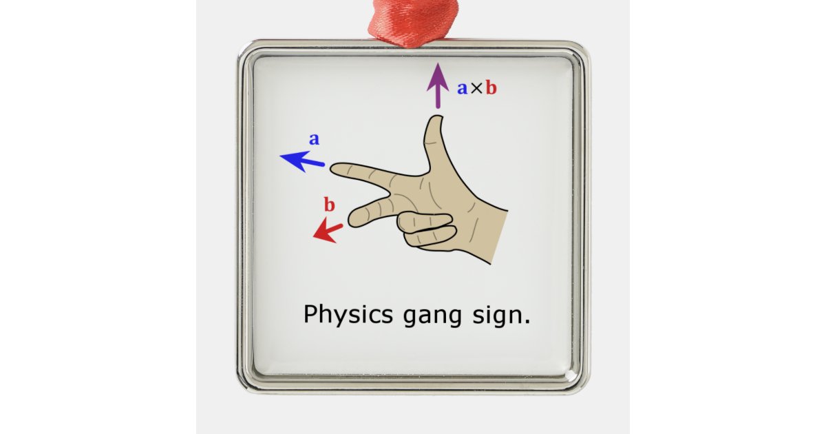 Right hand rule cross product Physics gang sign Metal Ornament | Zazzle