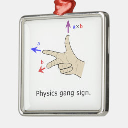 Right hand rule cross product Physics gang sign Metal Ornament | Zazzle
