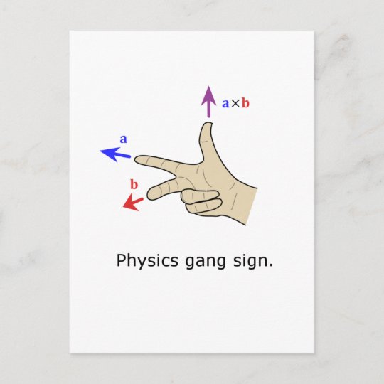 Right hand rule cross product Physics gang sign Postcard | Zazzle.com