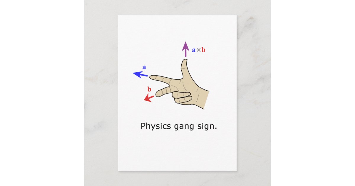 Right hand rule cross product Physics gang sign Postcard | Zazzle