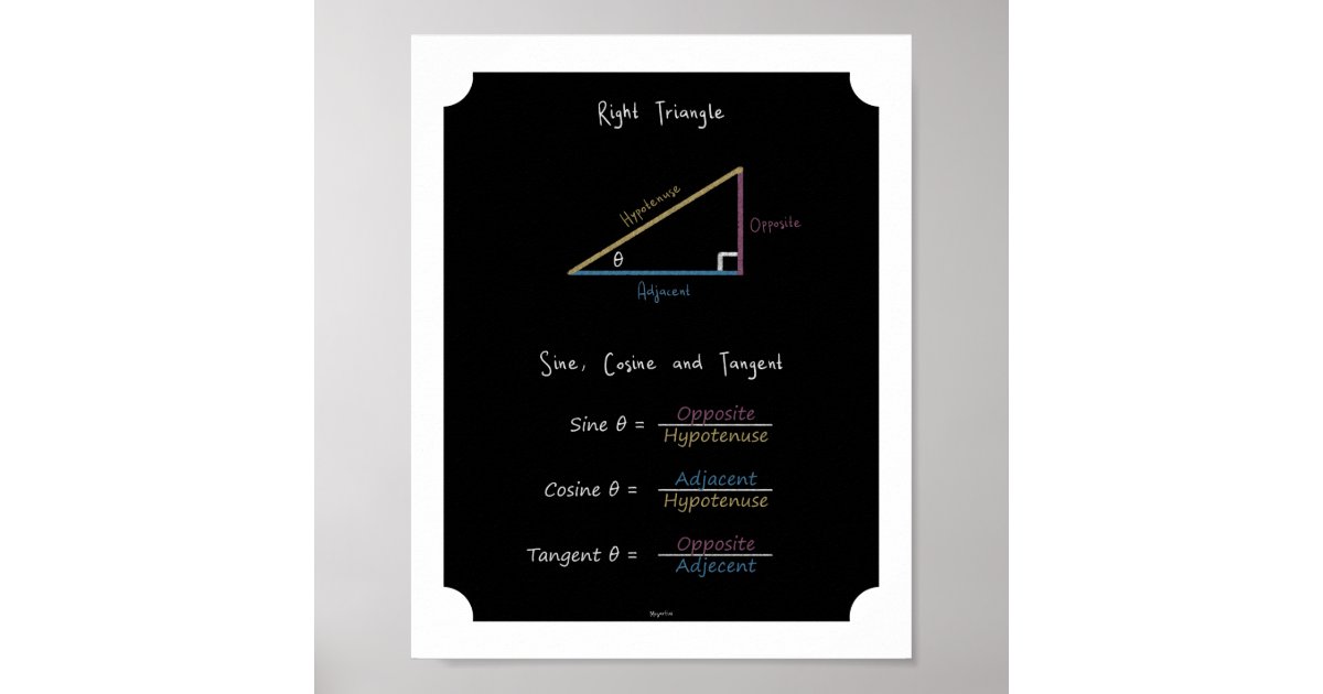 Right Triangle Trigonometry Educational Chalkboard Poster | Zazzle