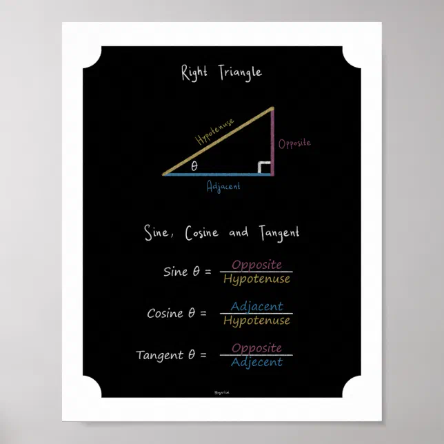Right Triangle Trigonometry Educational Chalkboard Poster | Zazzle
