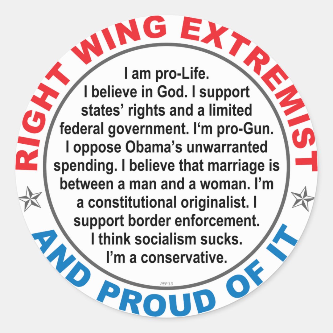 Right Wing Extremist Classic Round Sticker | Zazzle